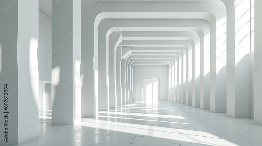 Abstract White Interior Design Scene with Soft Shadows and Wide Open ...