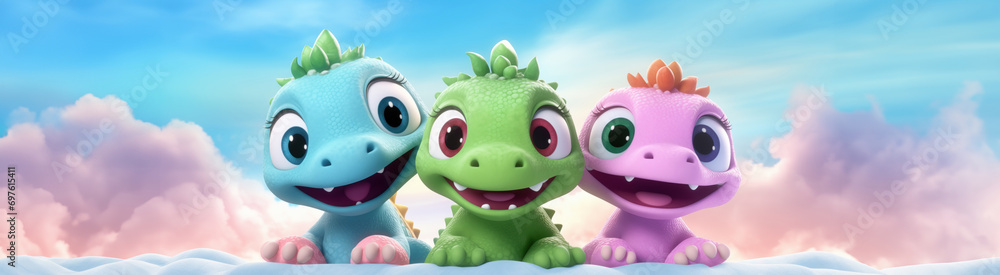 cartoon dragons or dinosaurs characters friends together for children ...
