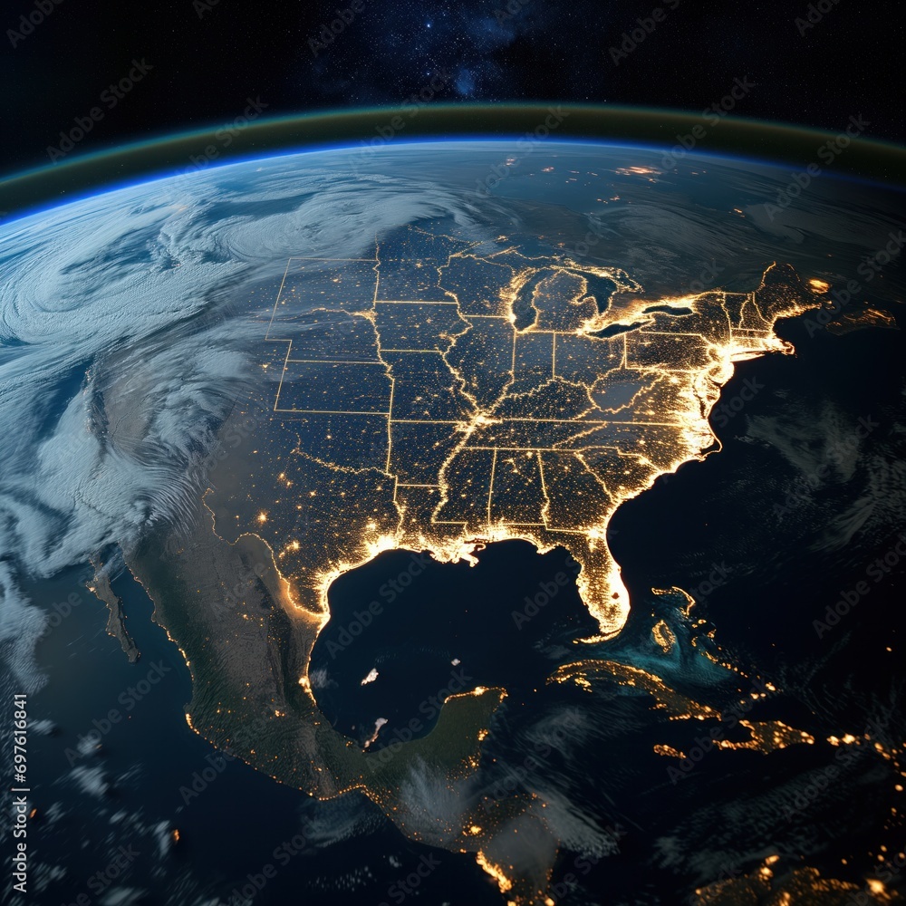 Satellite image style of the illuminated city lights on earth's surface ...