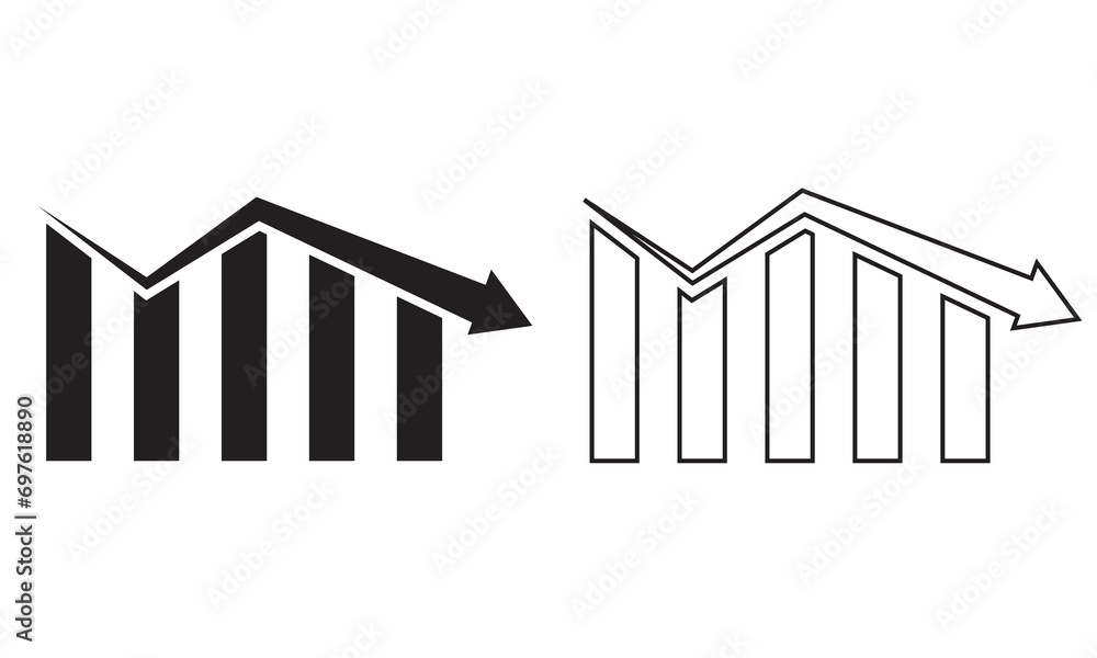 Graph icon. Growing down graph icon on white background. Finance icon ... Graph icon. Growing down graph icon on white background. Finance icon ...