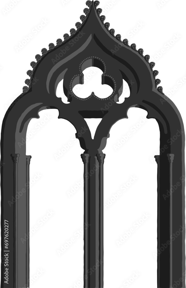 Gothic window plate tracery stylized drawing. Architectural stone ...