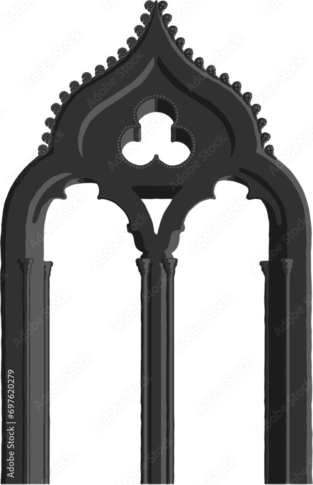 Gothic window plate tracery stylized drawing. Architectural stone ...