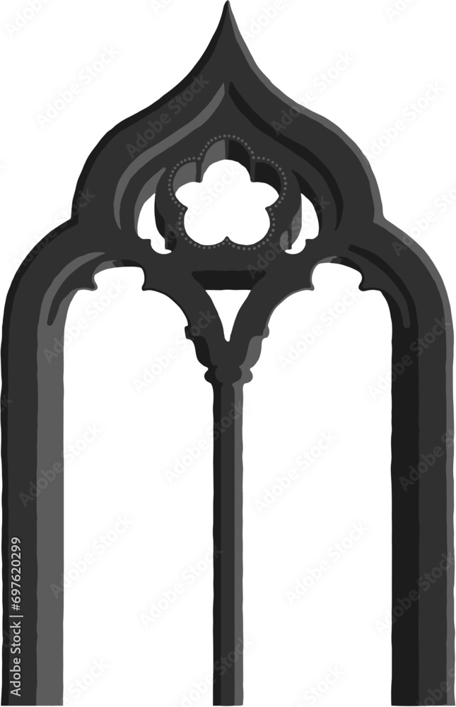 Gothic window plate tracery stylized drawing. Architectural stone ...