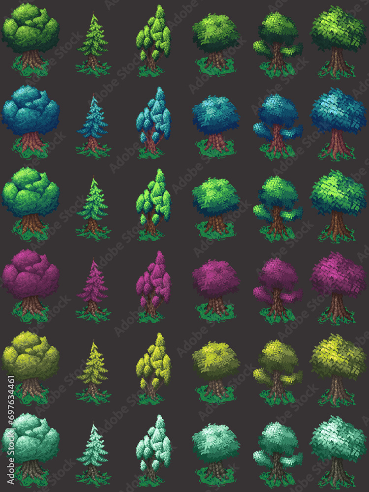 Pixel art tree asset pack Stock Illustration | Adobe Stock