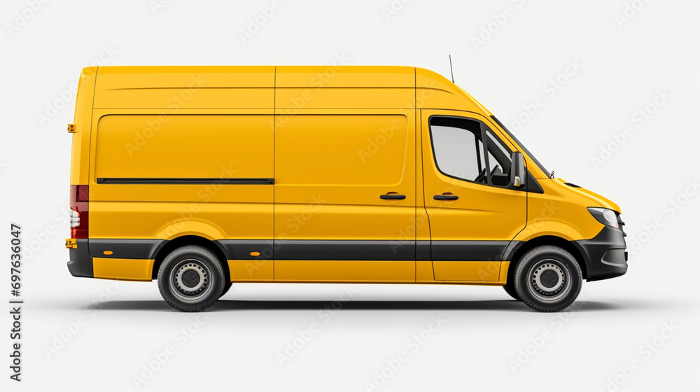 Vehicle branding mockup image with yellow color delivery van, empty ...