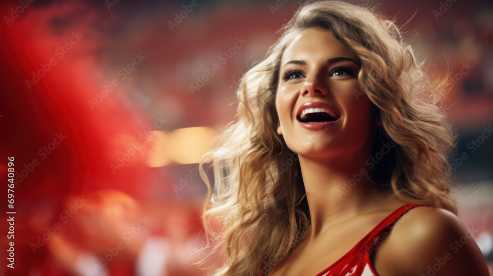 Beauty Cheerleaders In Action Close Up Portrait Concept Of Unity And