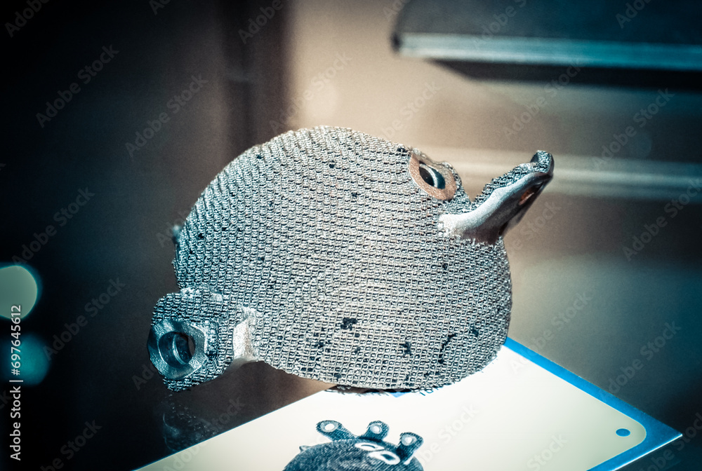 Selective Laser Melting. Object printed on metal 3d printer. Model ...