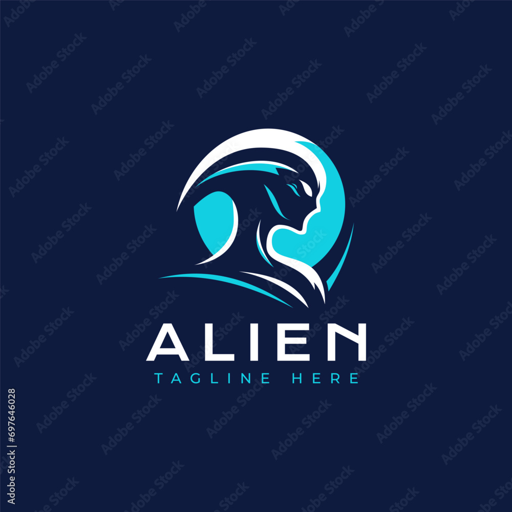 Alien vector logo illustration. Minimal alien logo on dark blue ...
