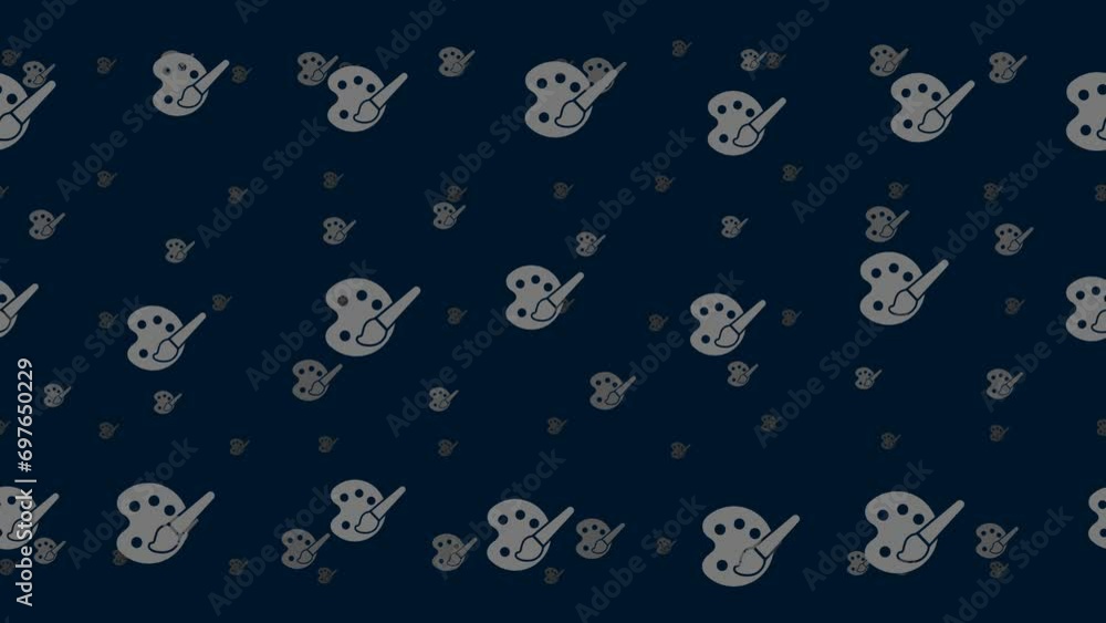 Palette symbols float horizontally from left to right. Parallax fly ...