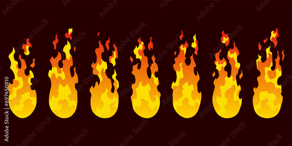 Fire animation sprites. Set of red and orange fire flame. Flames of ...