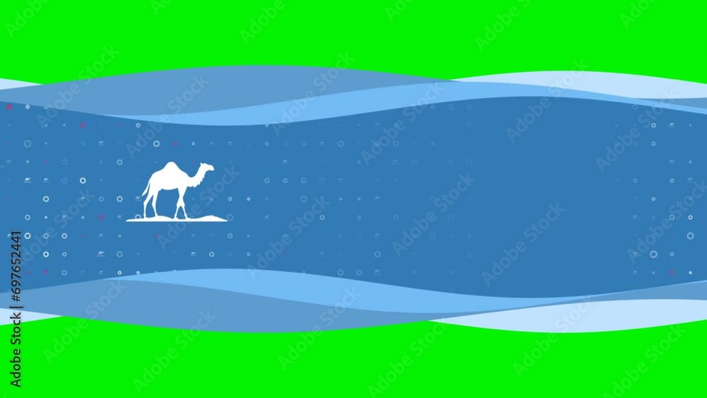 Animation of blue banner waves movement with white wild camel symbol on ...