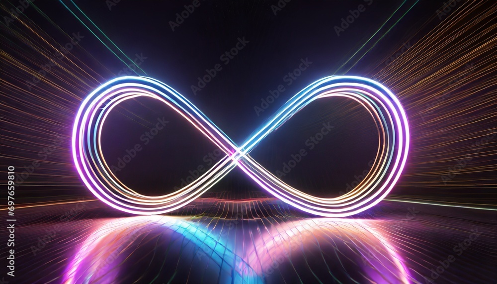 3d cycled animation of glowing line sliding in the shape of an infinity symbol abstract neon ...