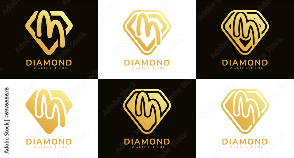 Set of diamond logos with initial letter M. These logos combine letters ...