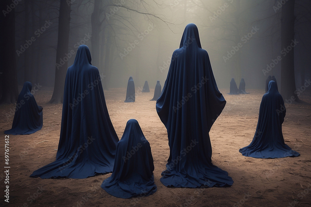 ภาพประกอบสต็อก The gathering of grim reapers in the middle of a ...