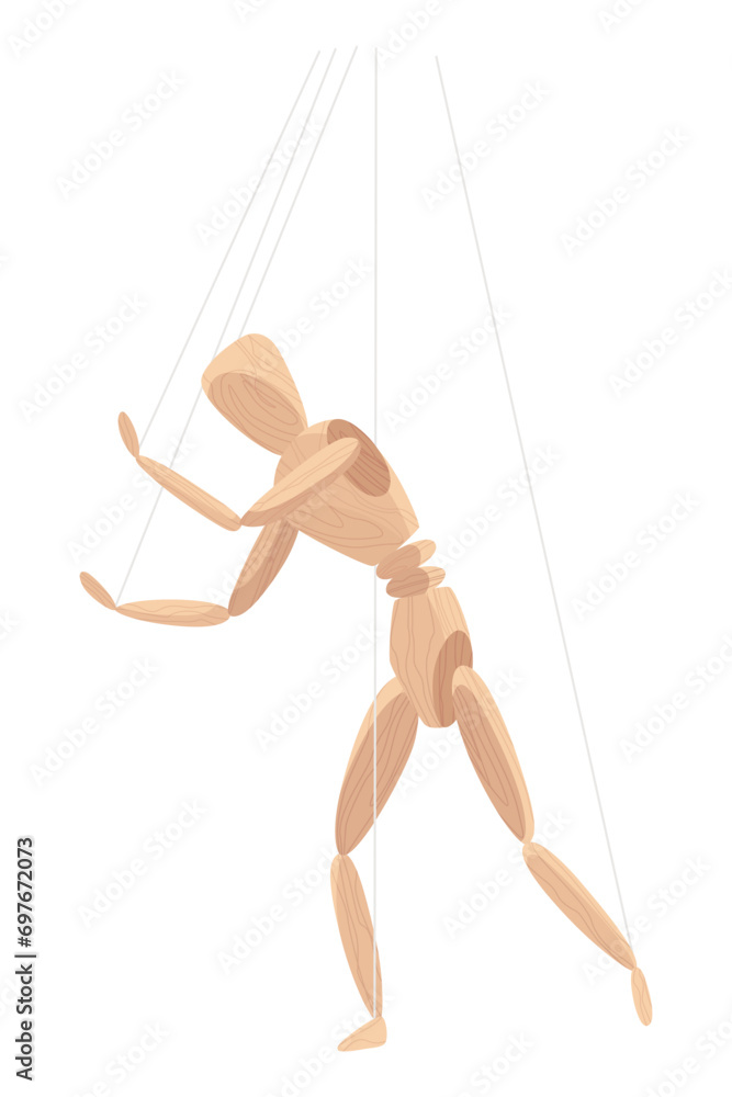 Wooden marionette with joints. Wood human anatomy, statue doll or handmade puppet theater toy ...