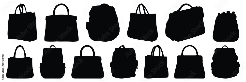 Bag silhouettes set, large pack of vector silhouette design, isolated ...