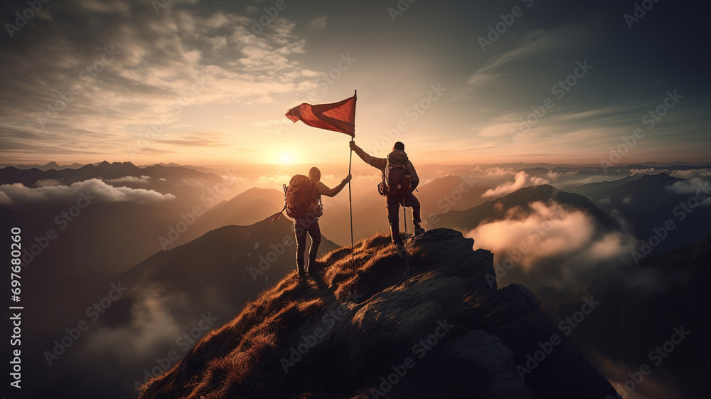 Two young men climbed to the highest peak and planted flags to mark ...