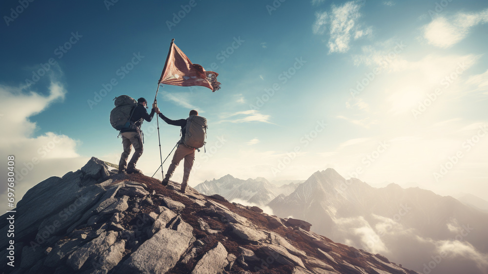 Two young men climbed to the highest peak and planted flags to mark ...