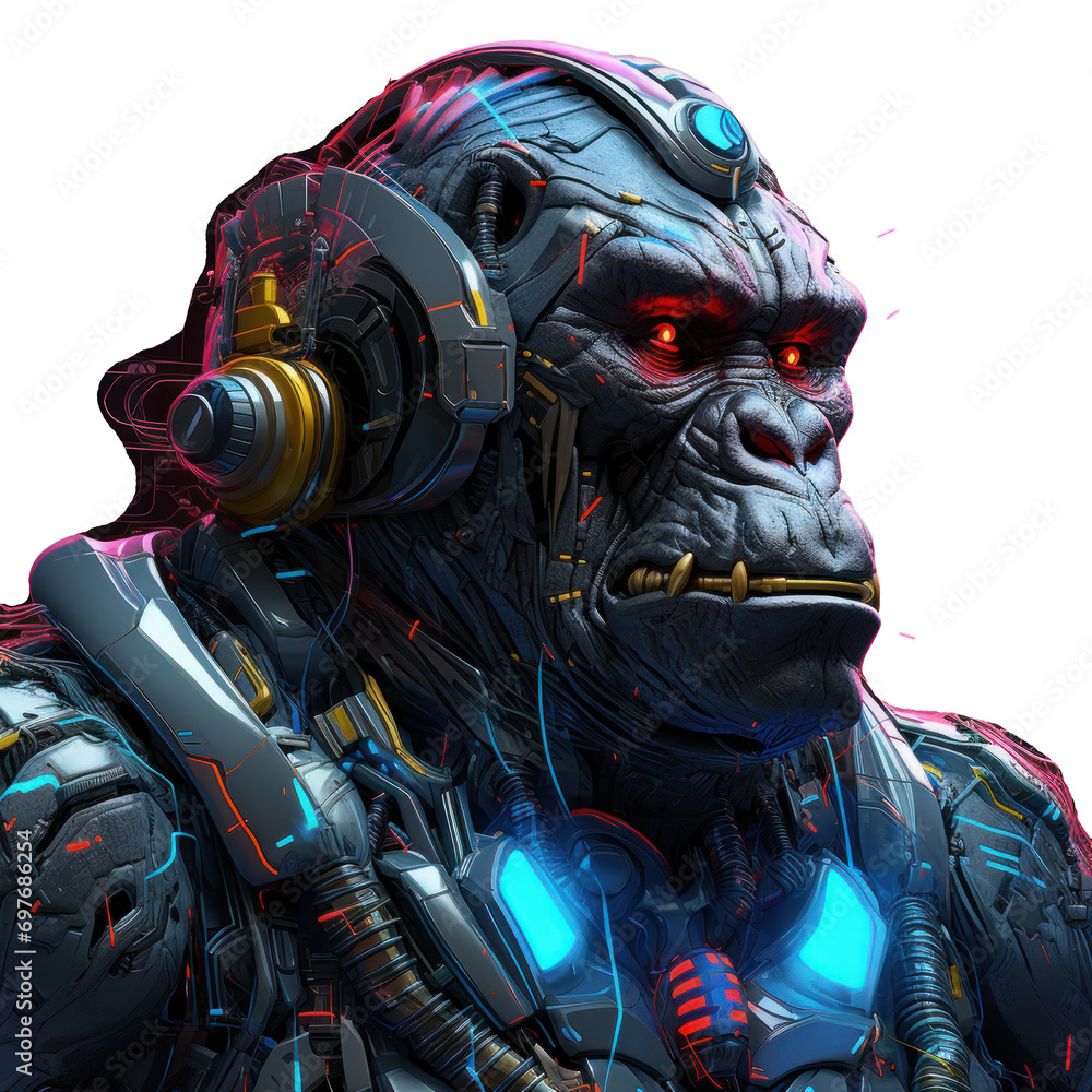 Mecha Cyberpunk gorilla cyborg illustration. Ferocious gorilla cyborg ...