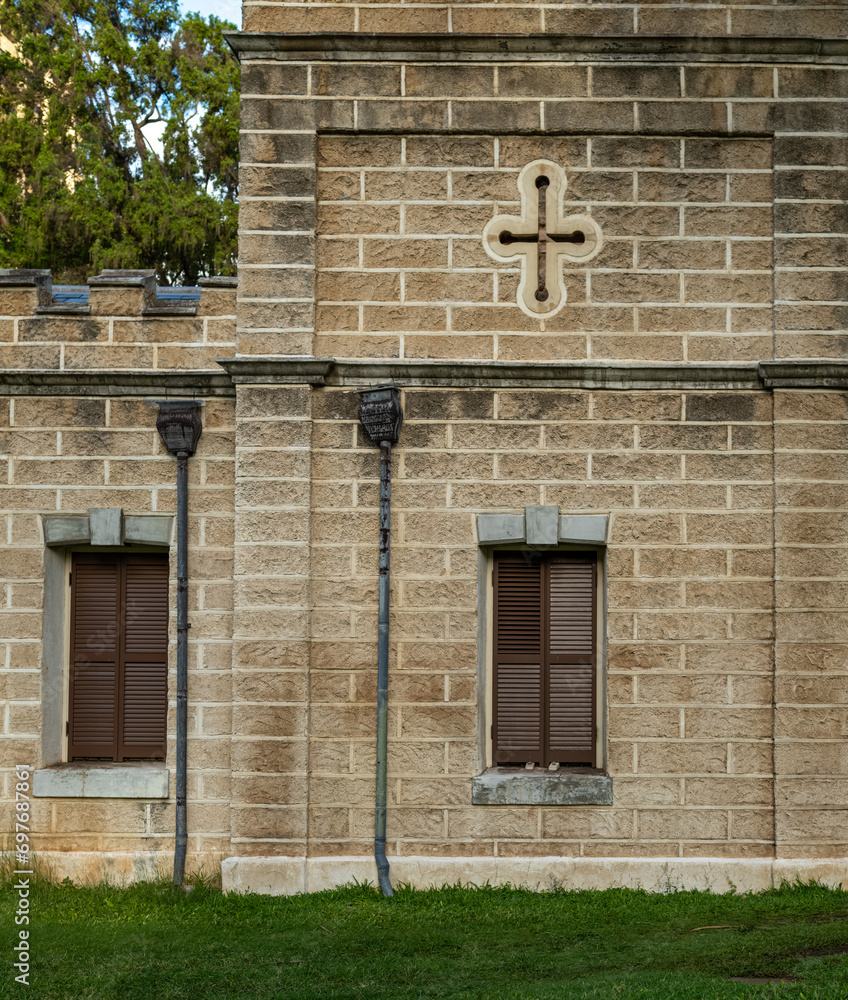 Early Christian Brick Church with a Cross and Four Musket Ports with ...