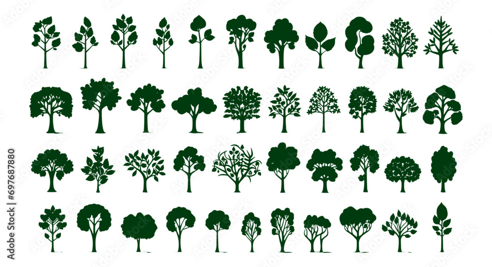 set of green graphic trees elements, Architecture and Landscape Design ...