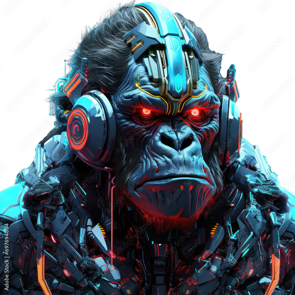Mecha Cyberpunk gorilla cyborg illustration. Ferocious gorilla cyborg ...
