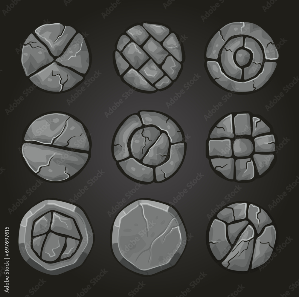 Round stones. Game ui templates round forms hatches recent vector ...