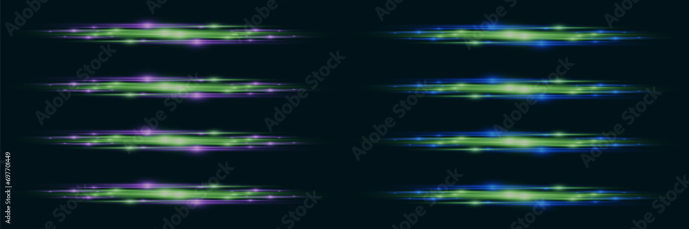 Neon wind lines. Glow effect. Beautiful light. Shine of cosmic rays ...