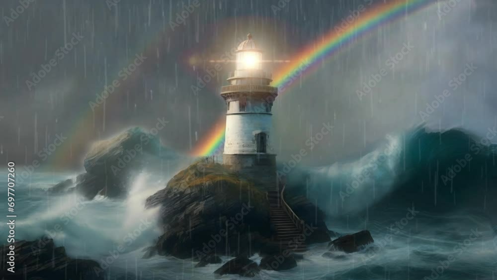 Vidéo Stock lighthouse in the rough sea, Seamless Animation Video ...