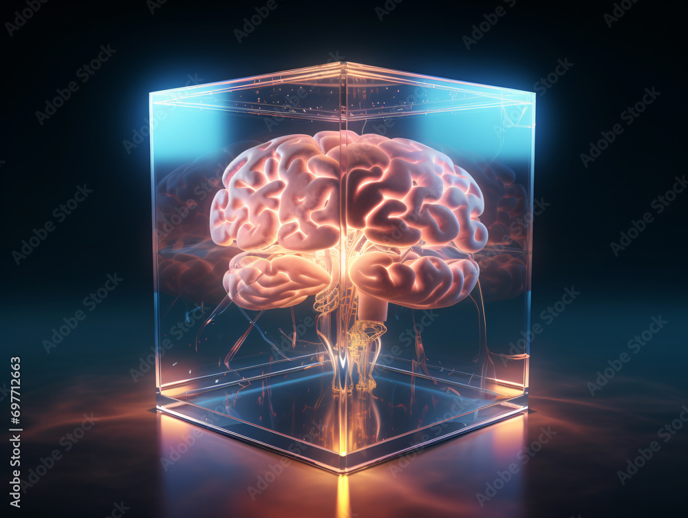Cerebro humano en un cuadrado de cristal computado como inteligencia ...