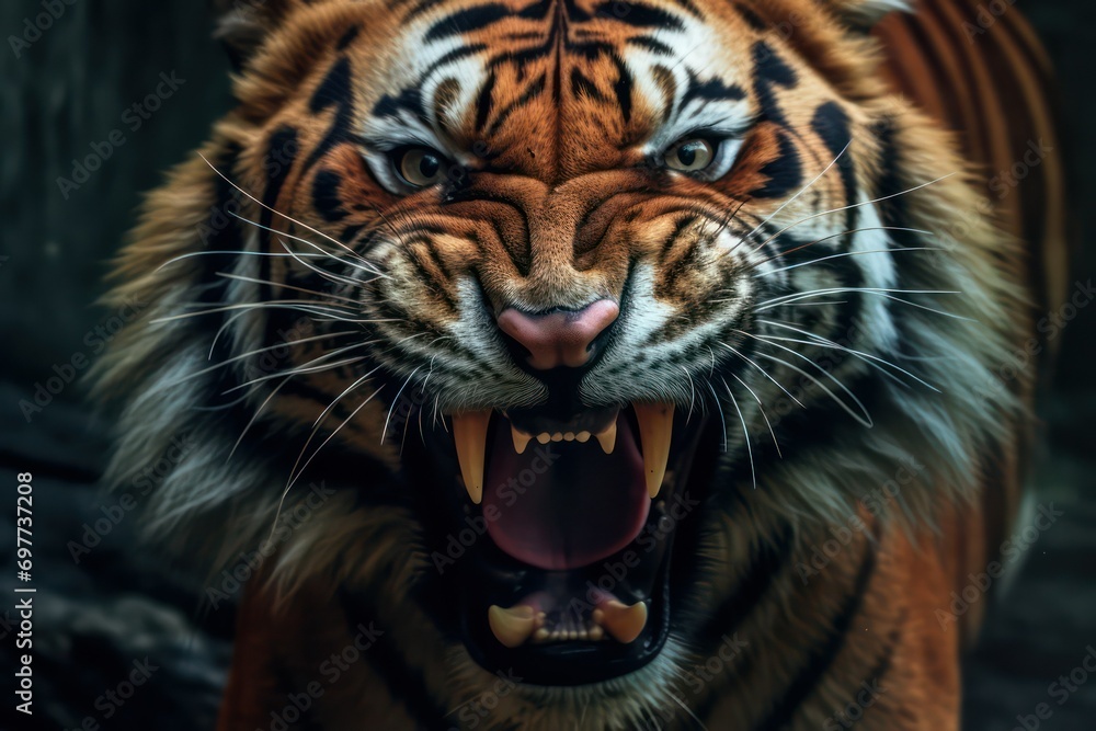 Angry roaring Royal Bengal tiger in the wild, Endangered animal of ...