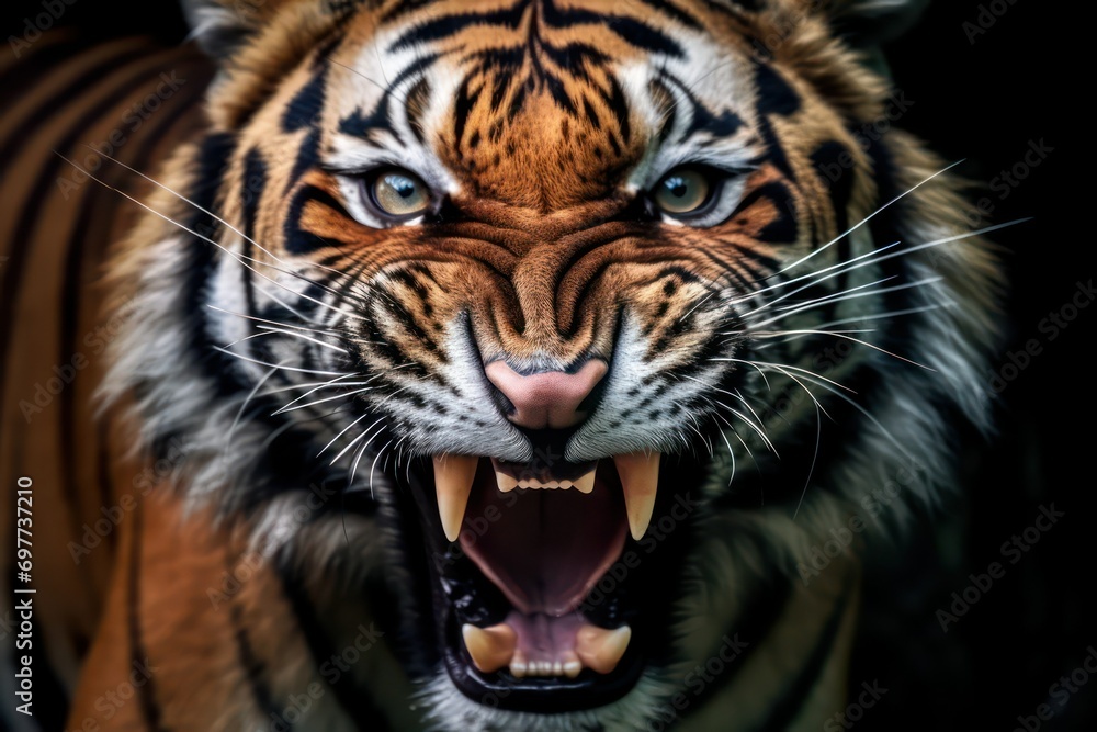 Angry roaring Royal Bengal tiger in the wild, Endangered animal of ...