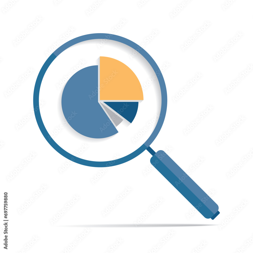 Magnifying glass icon in flat style. Search loupe and diagrams on color ...
