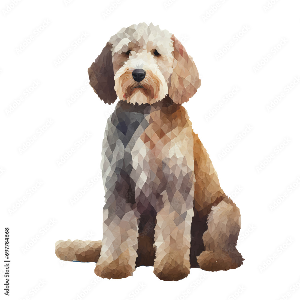 Cute watercolor labra doodle dog, low poly art , vector graphic ...