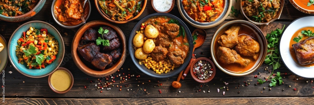 Assortment of African traditional dishes. African food Stock Photo ...