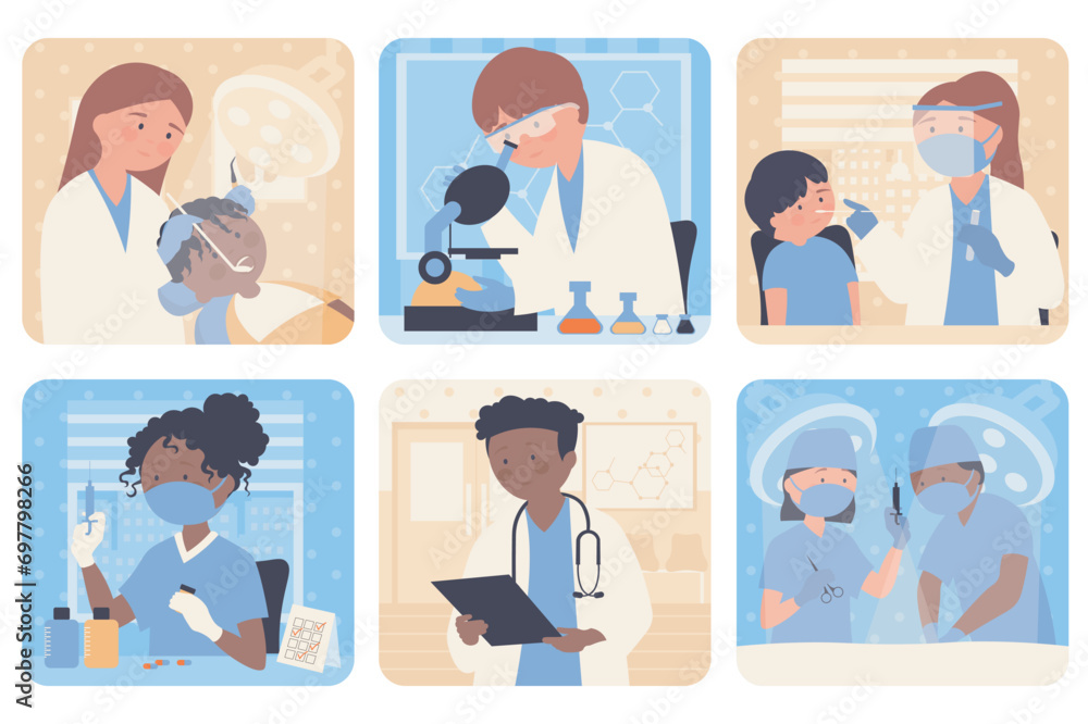 Medical service concept with people situation set in flat web design ...