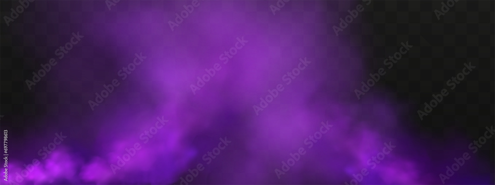 Scary mystical violet fog in night Halloween. Purple poisonous gas ...