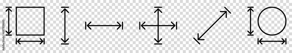 Height and width icon set. Dimension, area and perimeter measure ...