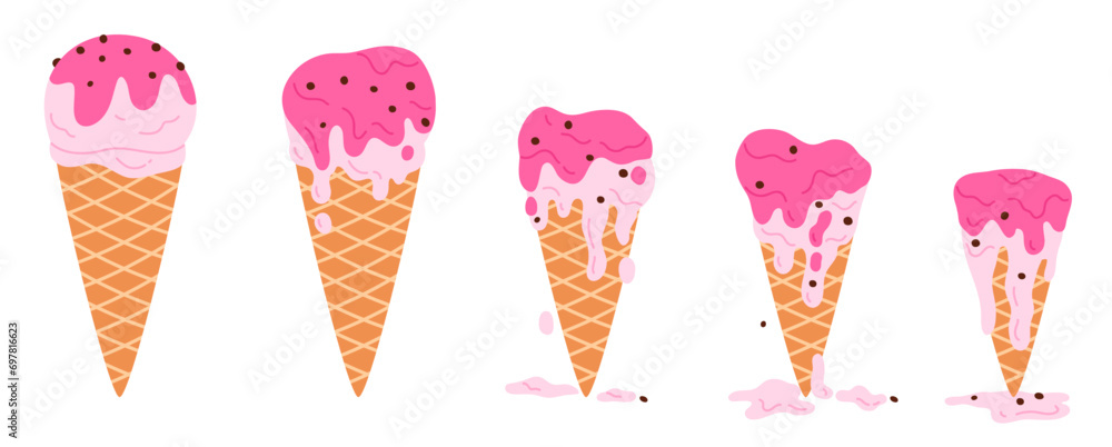 Ice cream melts set, sequence game animation of melting frozen yogurt ...