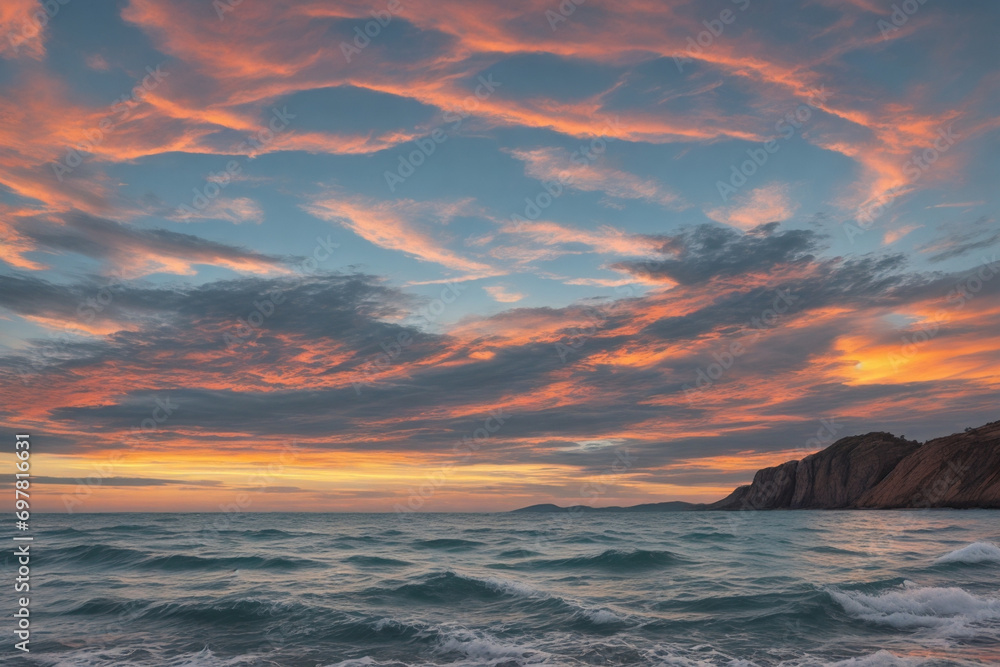 Showcase the dramatic line where the sky meets the land during sunset ...