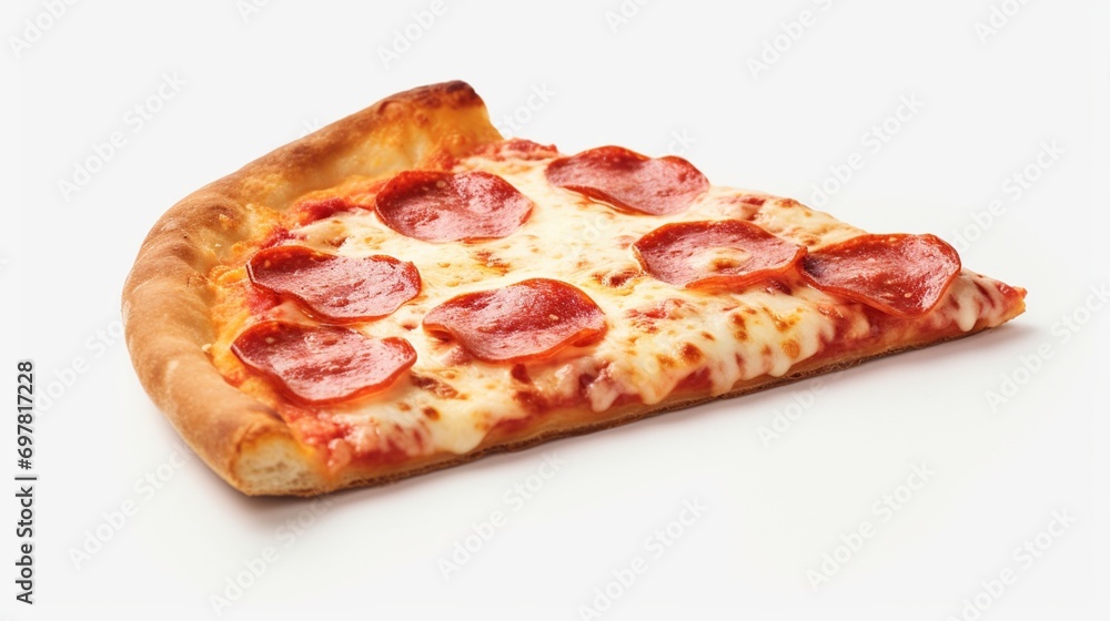 "Pepperoni pizza slice, airy texture, porous crust, bright white ...