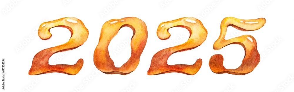 2025 handwritten in yellow. White background with yellow textured, hand ...