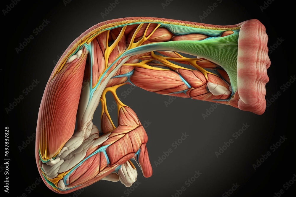 3D illustration of the anatomy of the flexor digitorum profundus muscle ...