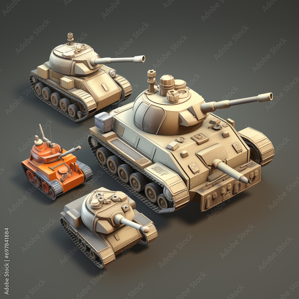 Tanques de guerra diferentes isolados no fundo cinza - Ilustração no ...