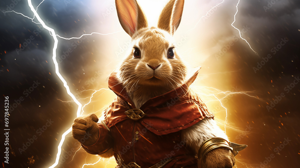 Super bunny super strong with lightning Stock Illustration | Adobe Stock