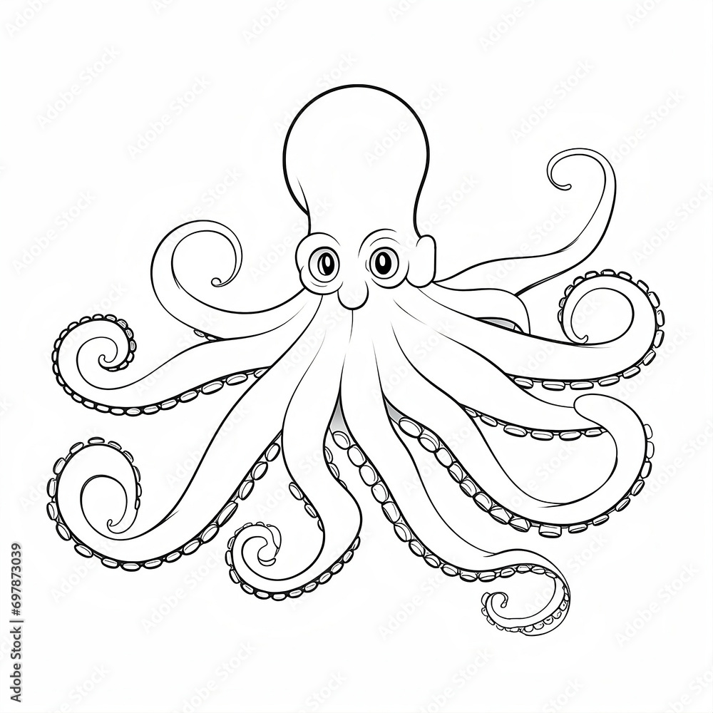 Octopus coloring page for kids. Simple animal coloring page Stock ...