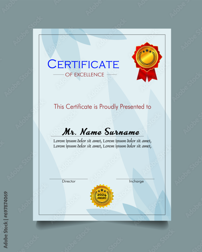 Certificate of achievement template set with gold badge and border ...