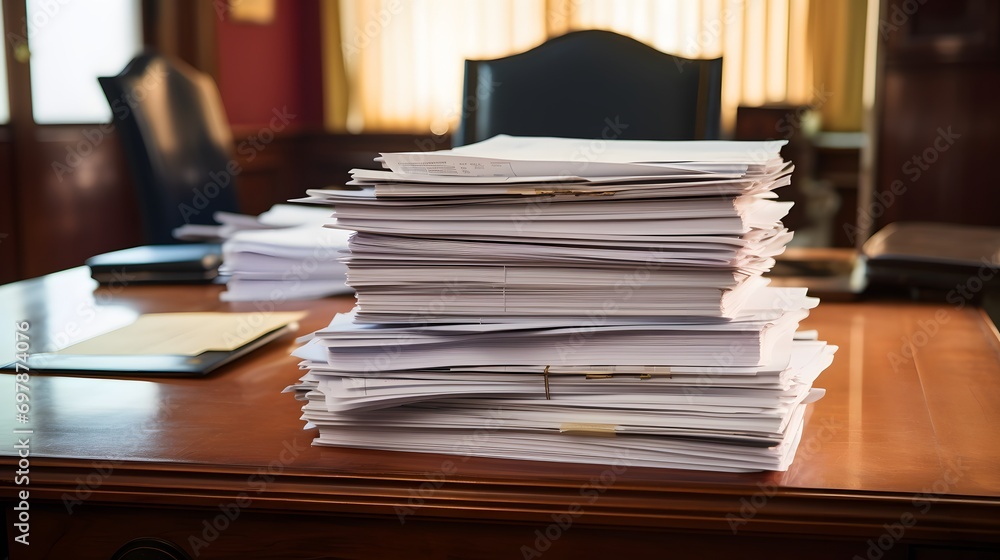 stack of documents on secretary desk were prepared It is legal document ...
