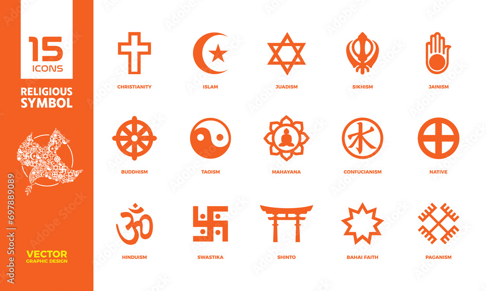 World religion symbols. Icons of major religious groups and religions ...