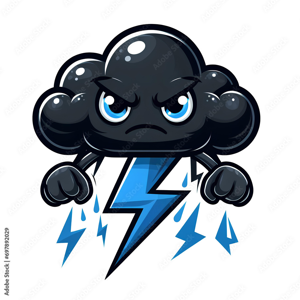 black cloud cartoon and blue lightning with angry expression Stock Illustration | Adobe Stock